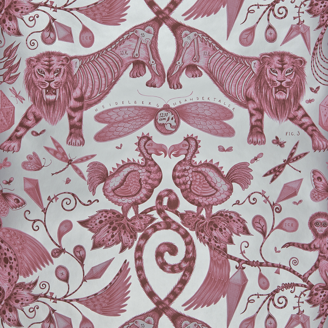 Extinct - Pink wallpaper | Animalia | Clarke & Clarke