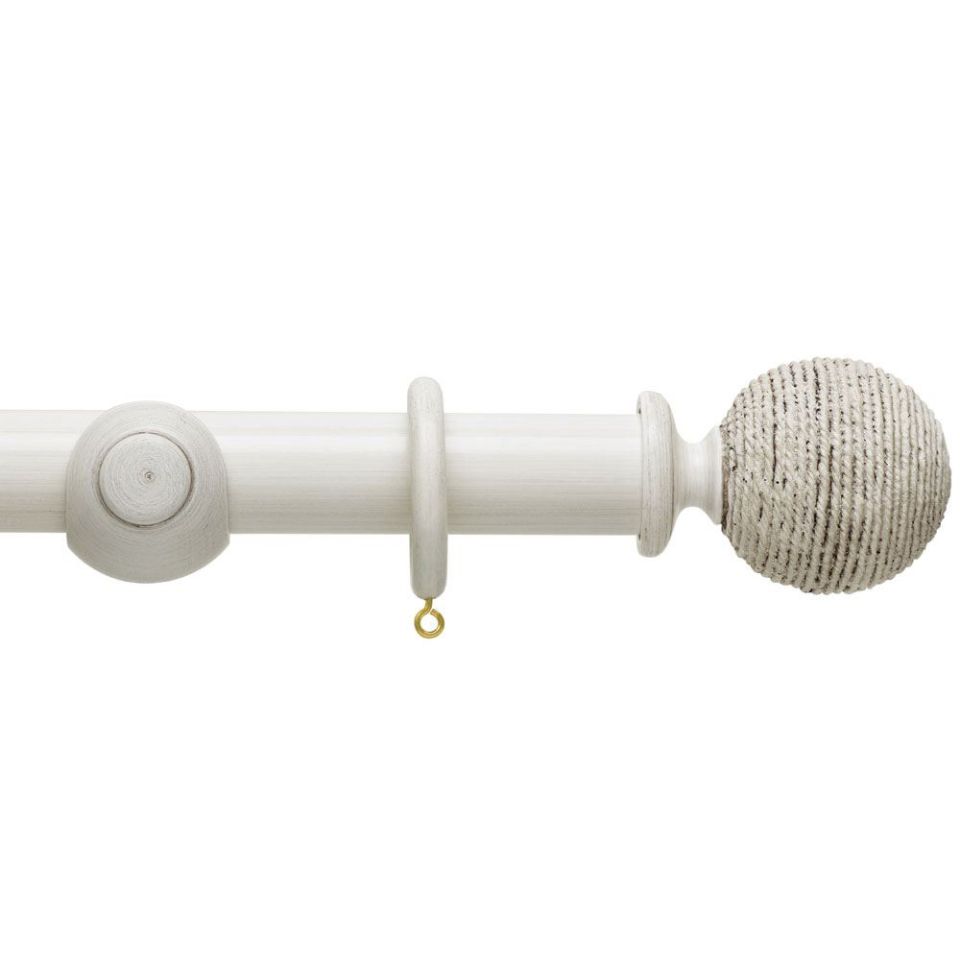 Hallis Origins 45mm Twine Chalk Wood Pole Kit | White Wooden Curtain Poles