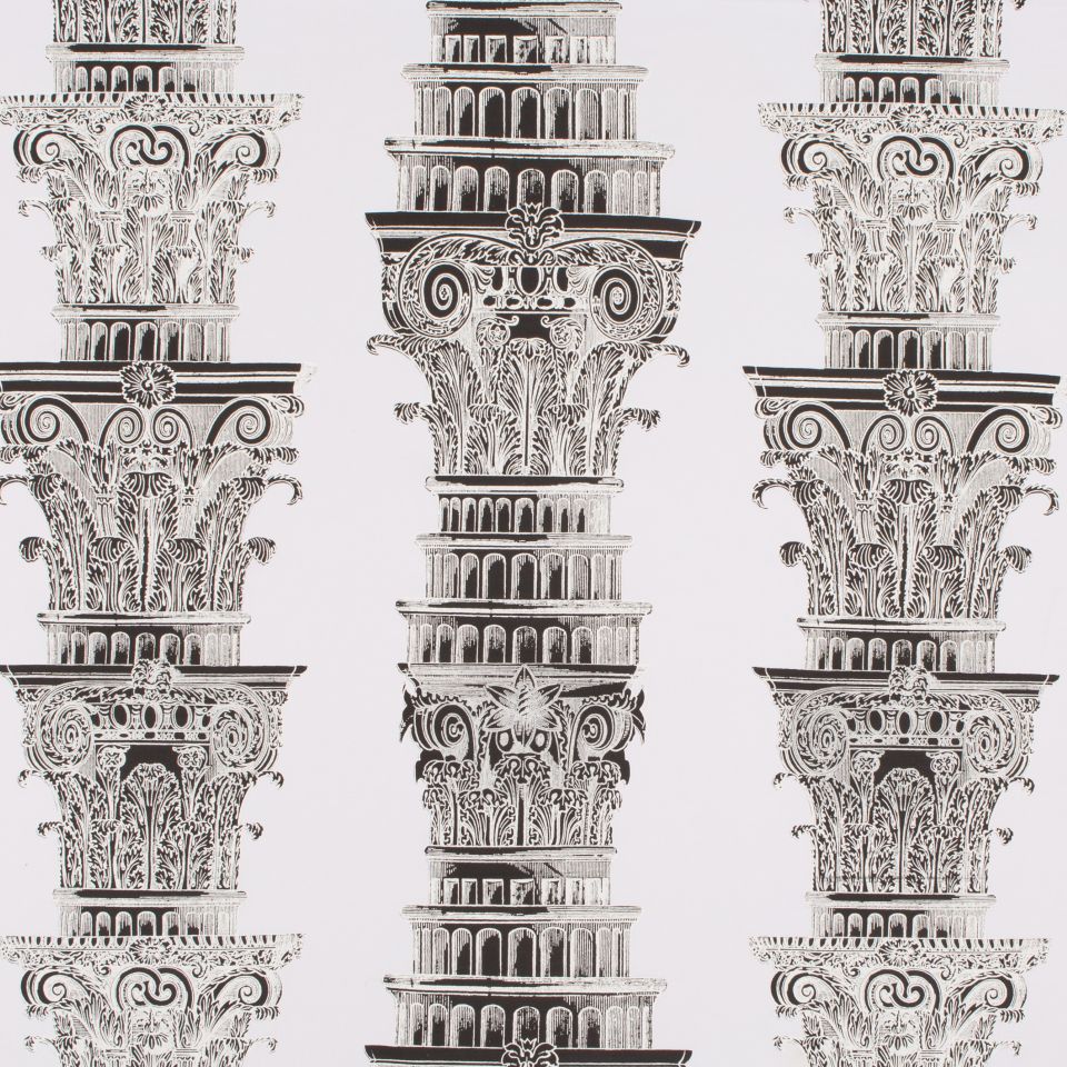 Fluted Capitals - Black on White fabric | Roman Collection - Fabrics ...